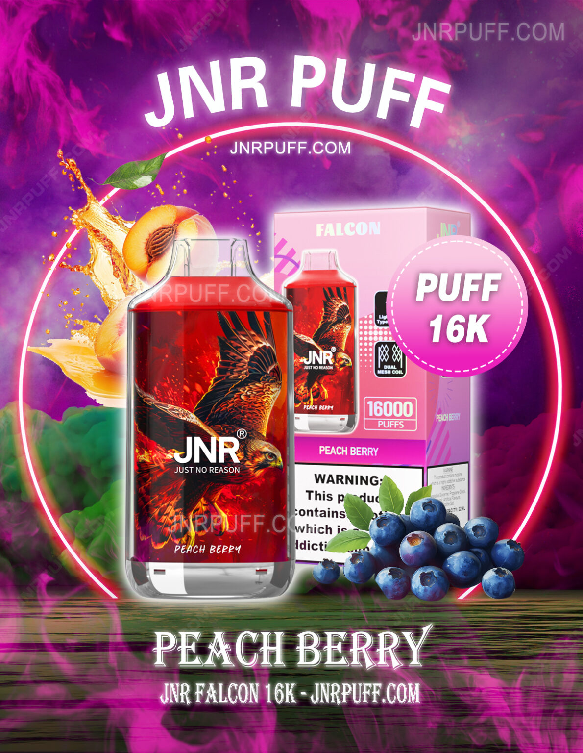 JNR Falcon 16k Puff 16000 – Peach Berry | JNR Puff Vape