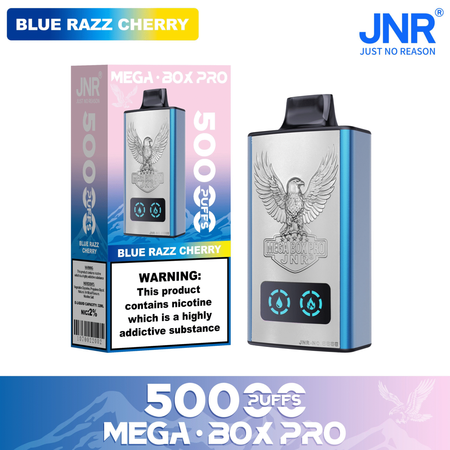 Blue Razz Cherry - JNR Mega Box Pro 50000 Puffs | Especificaciones y ...